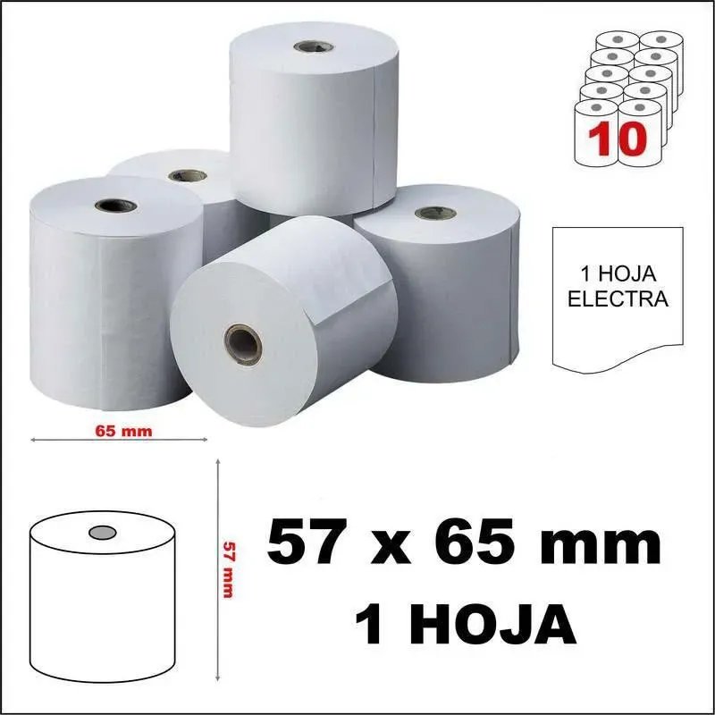 Comprar Rollo De Papel Sumadora Electra 57 X 65 X 12 mm. (Pack 10)
